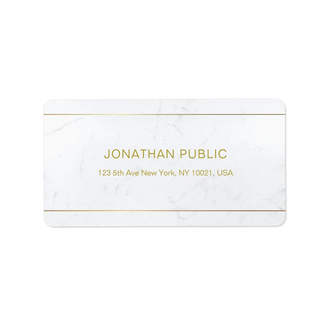 Stylish Minimalist Modern White Marble Gold Text Label | Zazzle
