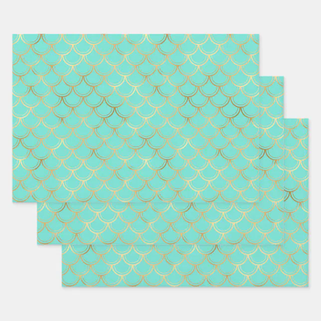 Stylish Mint and Gold Mermaid Wrapping Paper Sheets | Zazzle