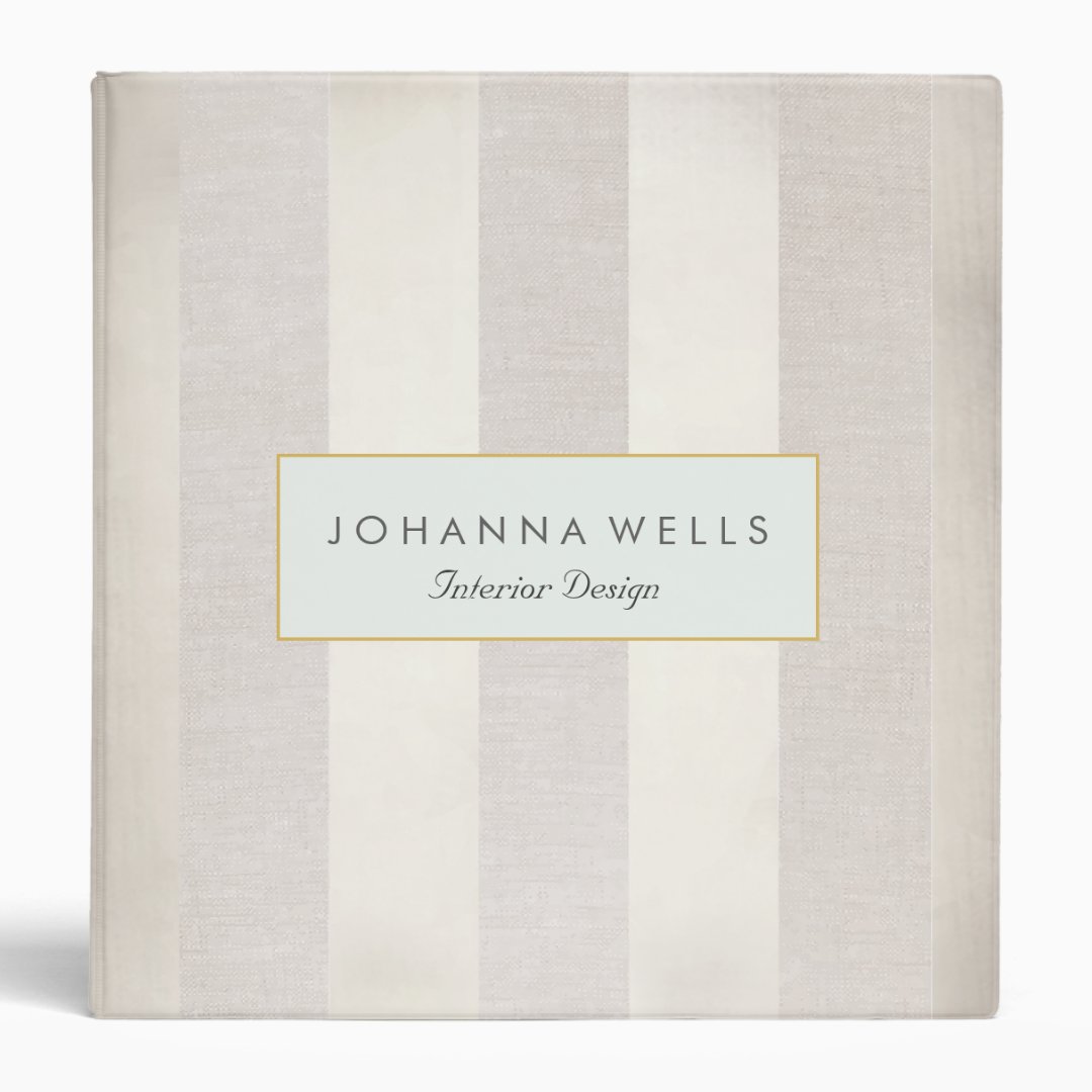 Stylish Modern Beige and Silver Striped 3 Ring Binder | Zazzle