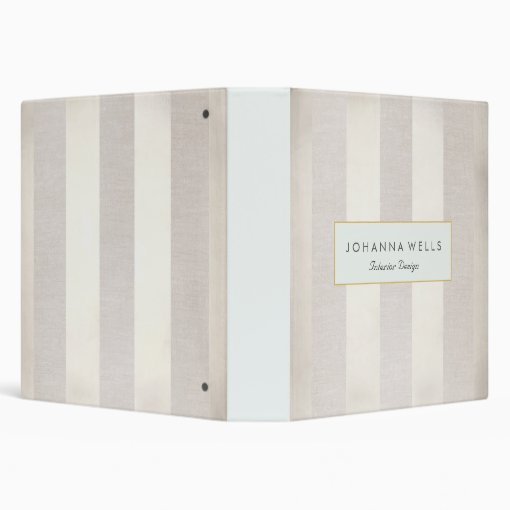 Stylish Modern Beige and Silver Striped 3 Ring Binder | Zazzle