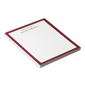 Stylish Modern Black Red Buffalo Check Plaid Notepad | Zazzle