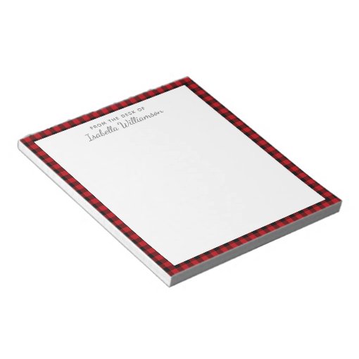Stylish Modern Black Red Buffalo Check Plaid Notepad | Zazzle