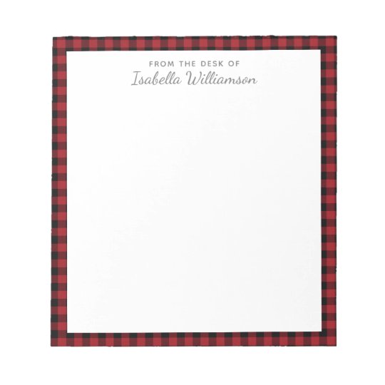 Stylish Modern Black Red Buffalo Check Plaid Notepad | Zazzle.com