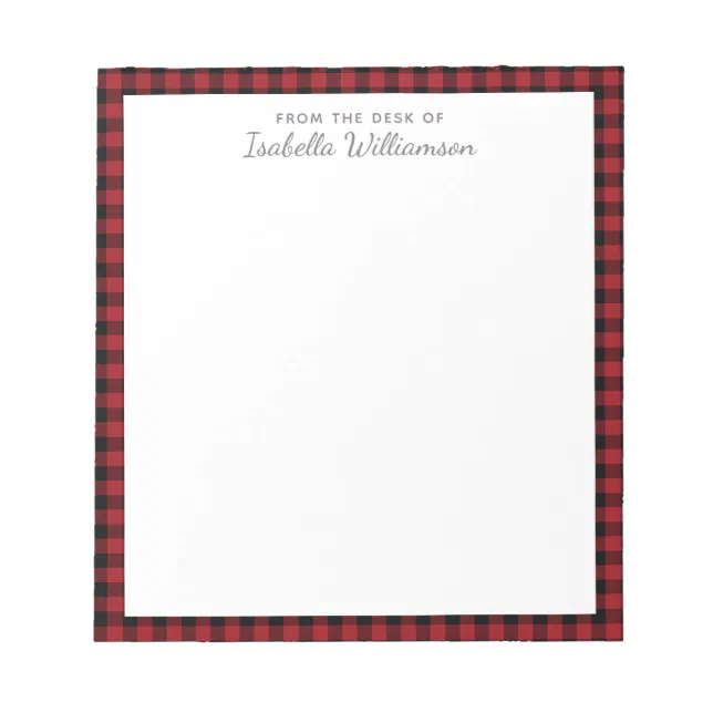 Stylish Modern Black Red Buffalo Check Plaid Notepad | Zazzle