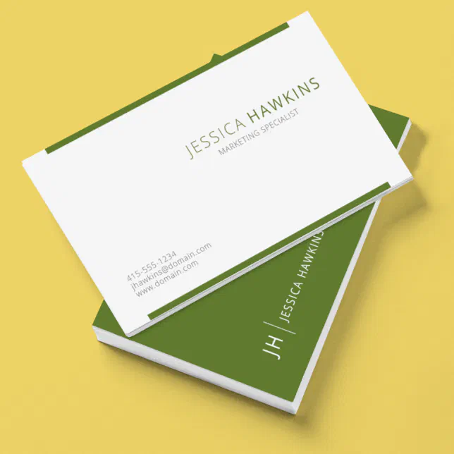 Stylish Modern Block Olive Green Professional Business Card | Zazzle