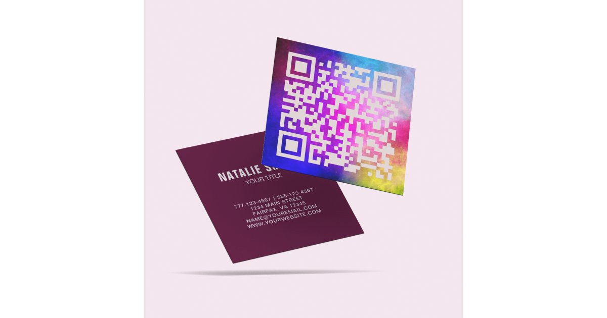 Stylish Modern Colorful QR Code Scannable Website Square Business Card ...