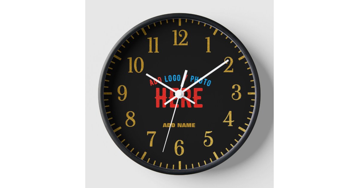 STYLISH MODERN CUSTOMIZABLE BLACK VERIFIED BRANDED CLOCK | Zazzle