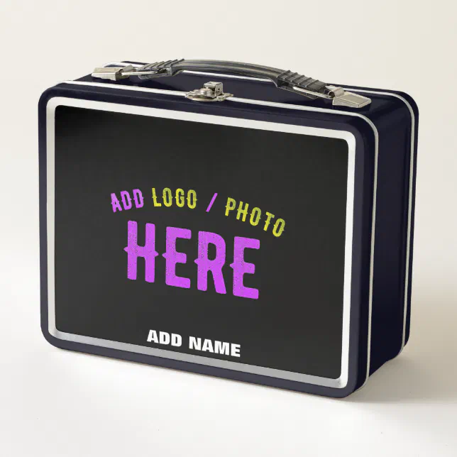 STYLISH MODERN CUSTOMIZABLE BLACK VERIFIED BRANDED METAL LUNCH BOX | Zazzle