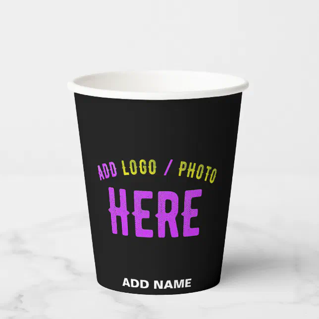 STYLISH MODERN CUSTOMIZABLE BLACK VERIFIED BRANDED PAPER CUPS | Zazzle