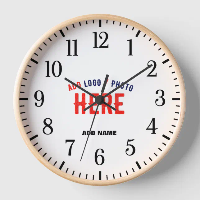 STYLISH MODERN CUSTOMIZABLE WHITE VERIFIED BRANDED CLOCK | Zazzle