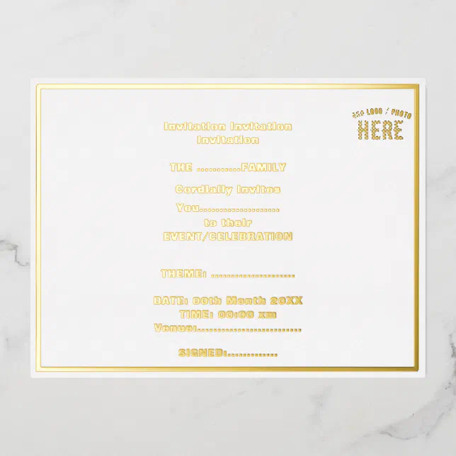 STYLISH MODERN CUSTOMIZABLE WHITE VERIFIED BRANDED FOIL INVITATION ...