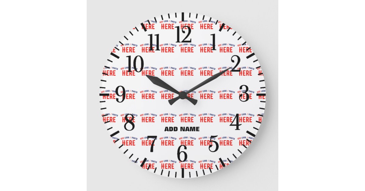 STYLISH MODERN CUSTOMIZABLE WHITE VERIFIED BRANDED LARGE CLOCK | Zazzle