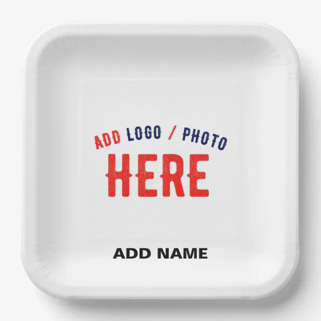 STYLISH MODERN CUSTOMIZABLE WHITE VERIFIED BRANDED PAPER PLATES | Zazzle