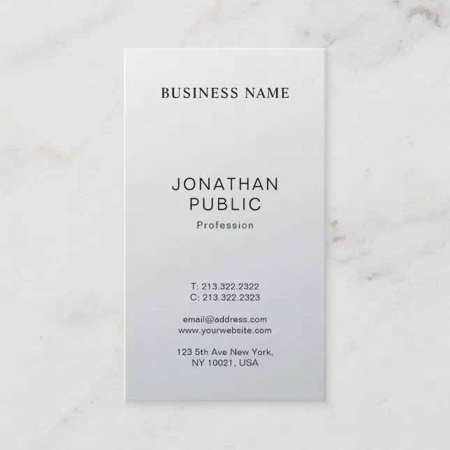 Stylish Modern Design Silver Look Plain Luxury Business Card | Zazzle