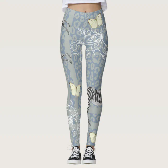 Stylish Modern Eclectic Vintage Blue Gray Leggings | Zazzle