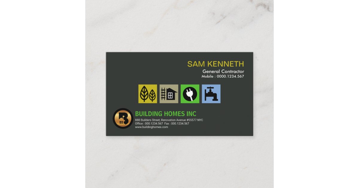 Stylish Modern Elegant Green Contractor's Placard Business Card | Zazzle