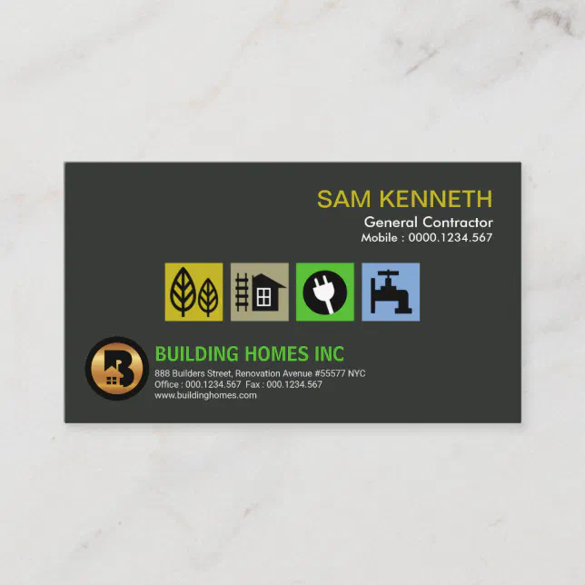 Stylish Modern Elegant Green Contractor's Placard Business Card | Zazzle