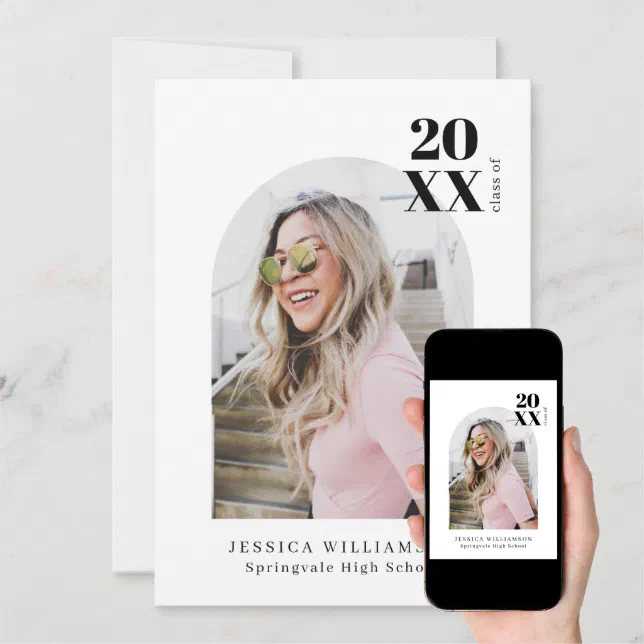 Stylish Modern Minimalist Arch Graduation Photo Announcement | Zazzle