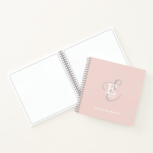 Stylish Modern Monogram Typography Blush Pink Notebook | Zazzle