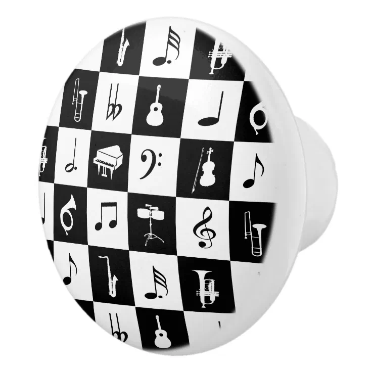 Stylish Modern Music Notes and Instruments Ceramic Knob | Zazzle