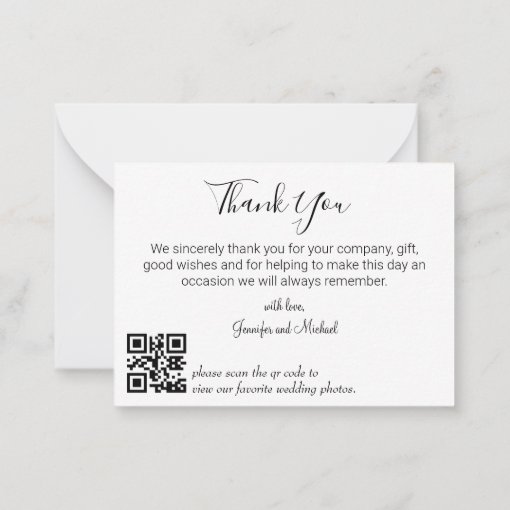 stylish modern qr code wedding photo thank you note card | Zazzle