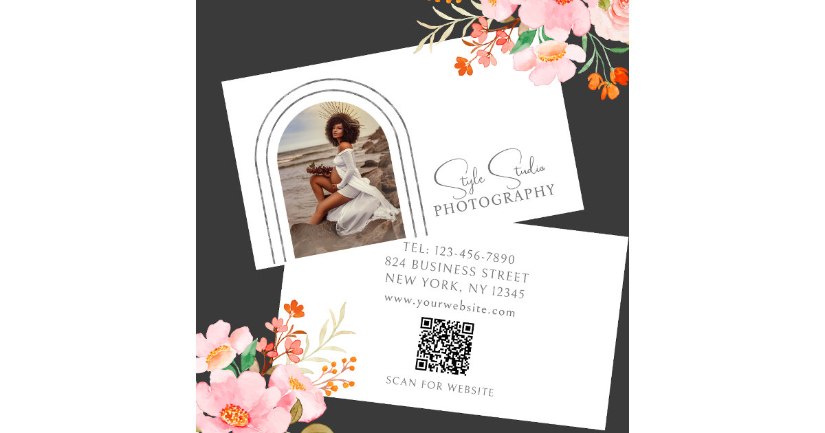 Stylish Modern Script Photo QR Code Photography Business Card | Zazzle