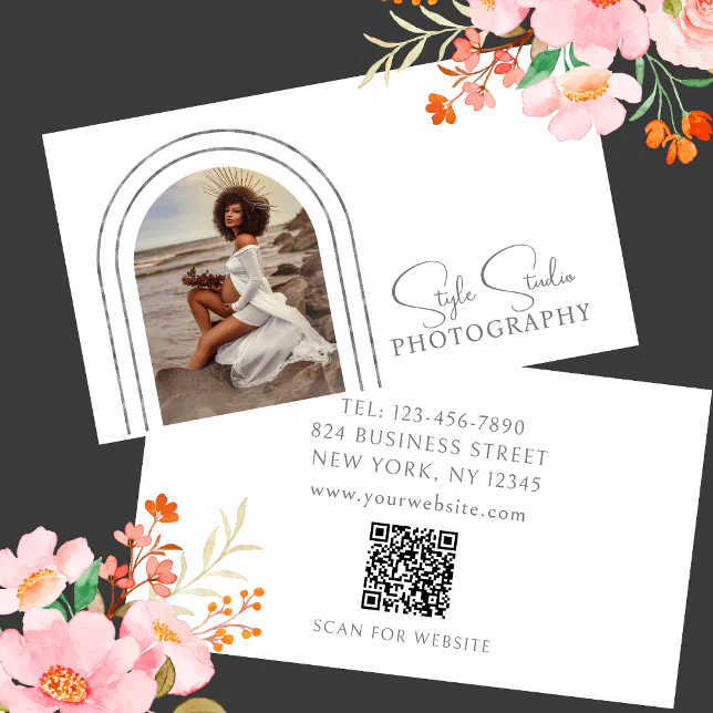 Stylish Modern Script Photo QR Code Photography Business Card | Zazzle