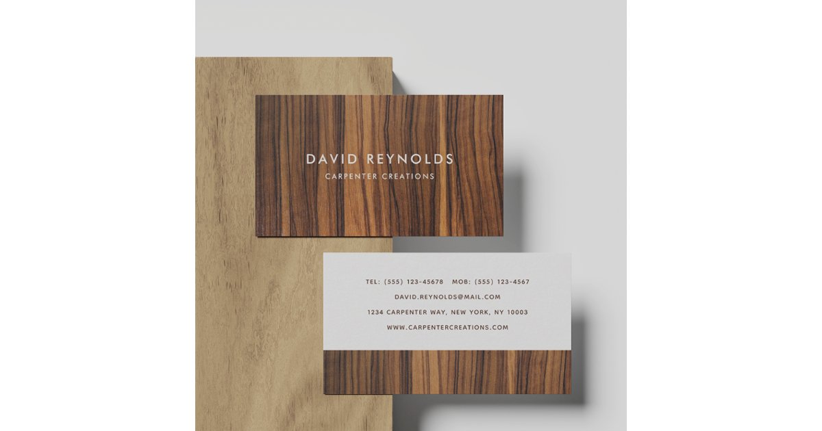 Stylish Modern Wooden Carpentry Construction Business Card | Zazzle