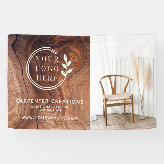 Stylish Modern Wooden Carpentry Logo Photo Banner | Zazzle
