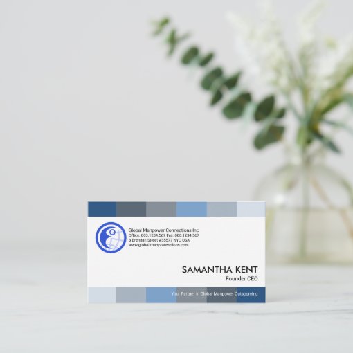 Stylish Monochrome Blue Stripes Manpower Business Card | Zazzle