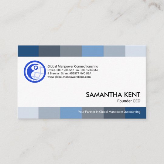 Stylish Monochrome Blue Stripes Manpower Business Card | Zazzle.com