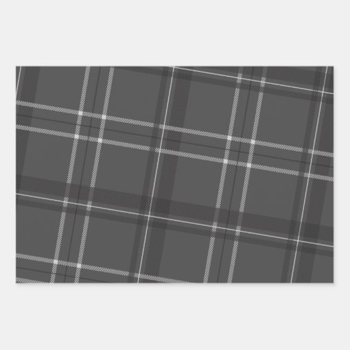 Stylish monochrome gray plaid and stars wrapping paper sheets | Zazzle