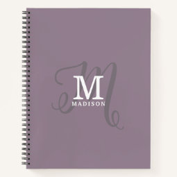 Stylish Monogram and Name Calligraphy Purple Notebook | Zazzle
