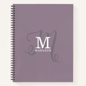 Stylish Monogram and Name Calligraphy Purple Notebook | Zazzle