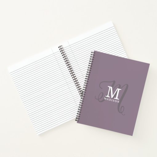 Stylish Monogram and Name Calligraphy Purple Notebook | Zazzle