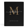 Stylish Monogram Black Gold Script Office School Mini Binder | Zazzle