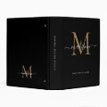 Stylish Monogram Black Gold Script Office School Mini Binder | Zazzle