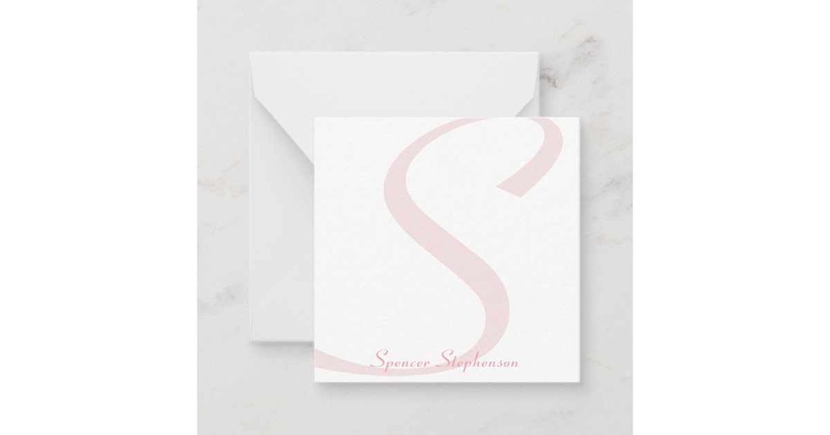 Stylish Monogram Blush Pink Minimalist Note Card | Zazzle