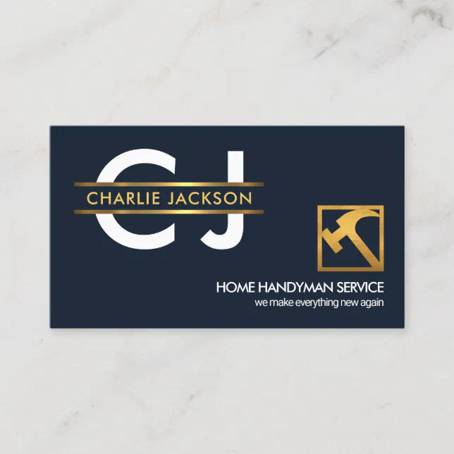 Stylish Monogram Gold Placard Handyman Builder Business Card | Zazzle