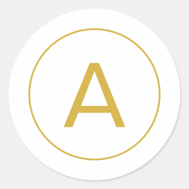 Stylish Monogram Initial Letter Gold Color White Classic Round Sticker ...