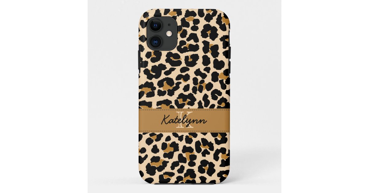 Stylish Monogram Leopard Print Phone Case Cover | Zazzle