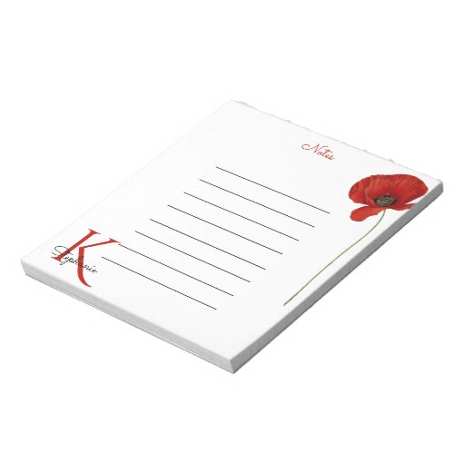 Stylish Monogram Red Poppy Notes | Zazzle