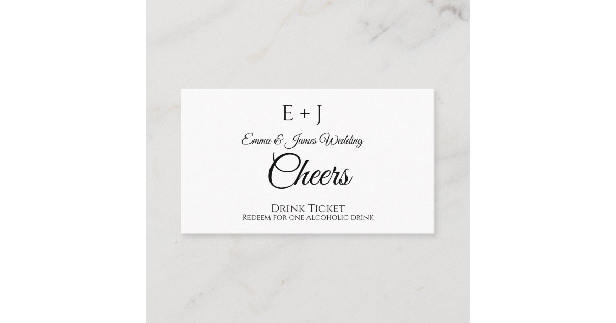 Stylish Monogram Wedding Reception Drink Ticket | Zazzle