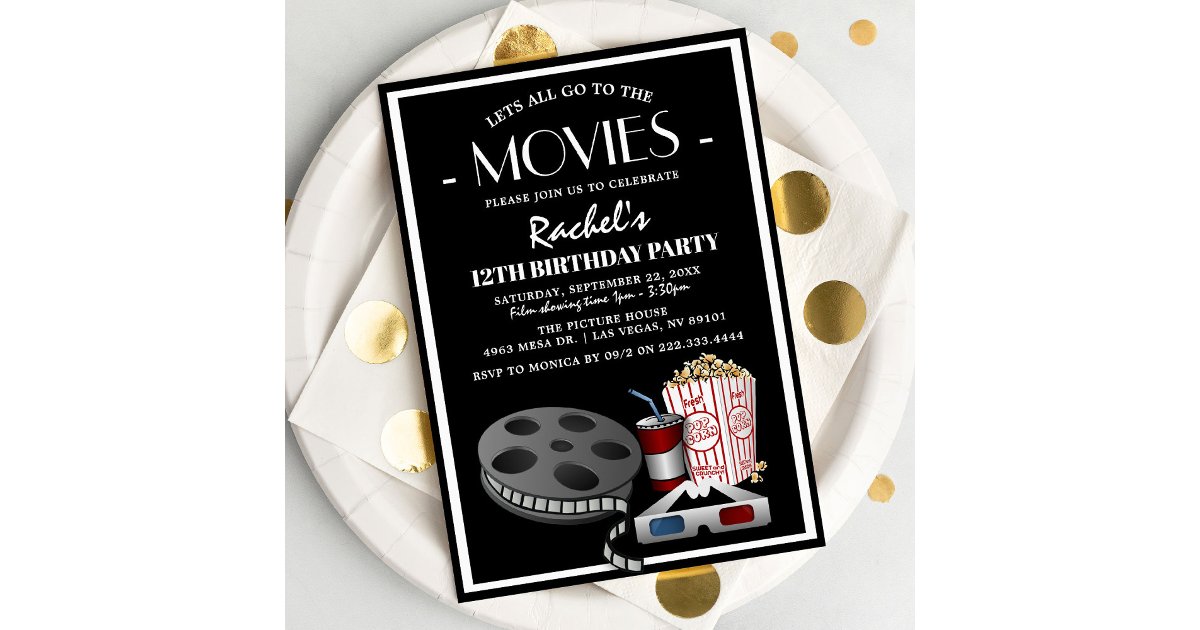 Stylish Movie's Kids Birthday Party | Cinema Invitation | Zazzle