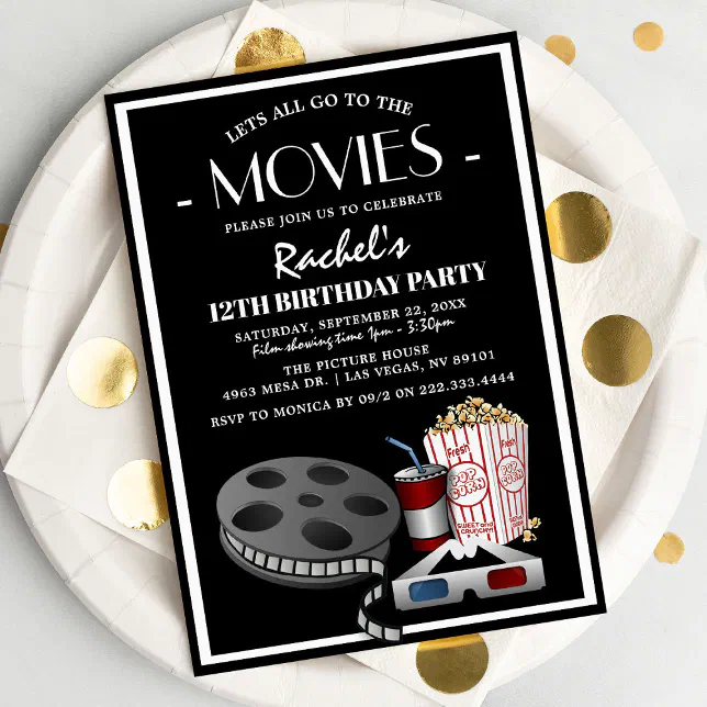 Stylish Movie's Kids Birthday Party | Cinema Invitation | Zazzle