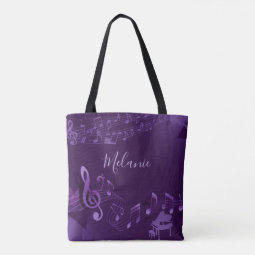 Stylish Music Notes Purple Personalized Tote Bag | Zazzle