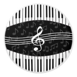 Stylish Music Notes Treble Clef and Piano Keys Ceramic Knob | Zazzle