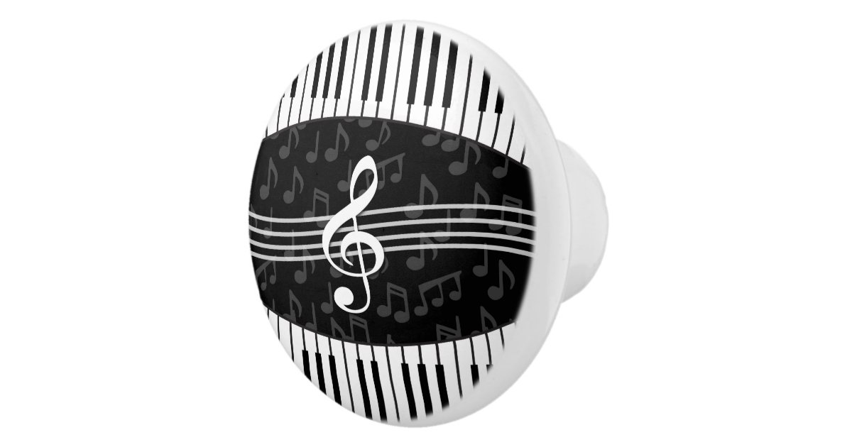 Stylish Music Notes Treble Clef and Piano Keys Ceramic Knob | Zazzle