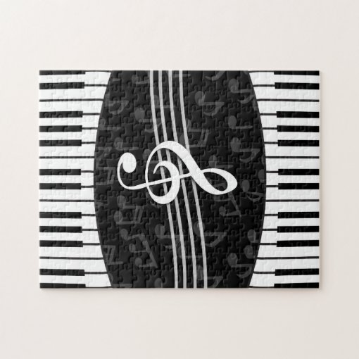 Stylish Music Notes Treble Clef and Piano Keys Jigsaw Puzzle | Zazzle