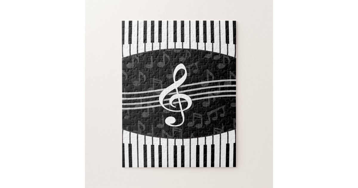 Stylish Music Notes Treble Clef and Piano Keys Jigsaw Puzzle | Zazzle